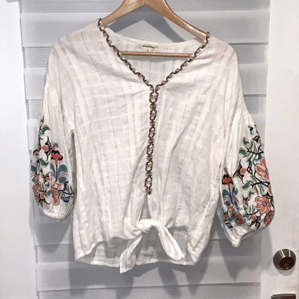 Max Studio Peasant Embroidered Boho Blouse Size Small - Gem